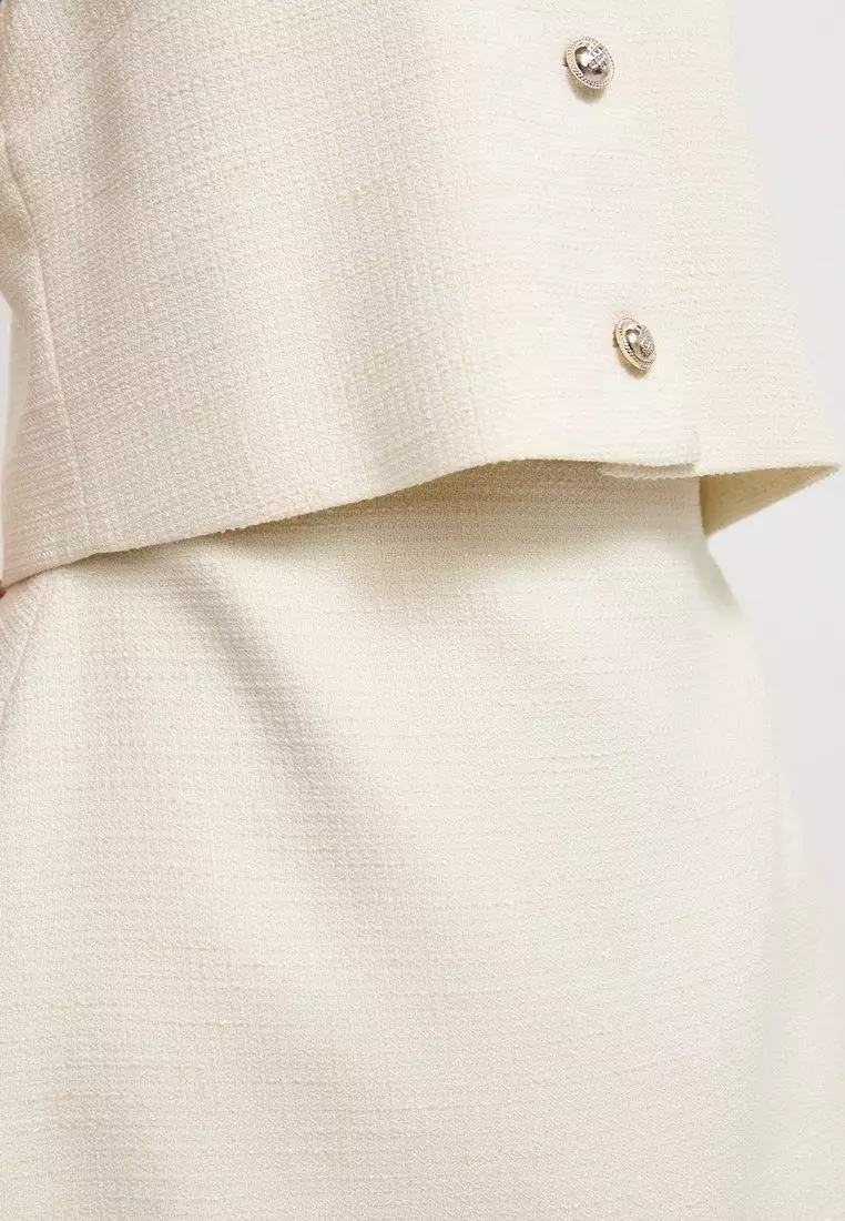 Buy Pomelo Tweed Layered Dress - Cream 2025 Online | ZALORA