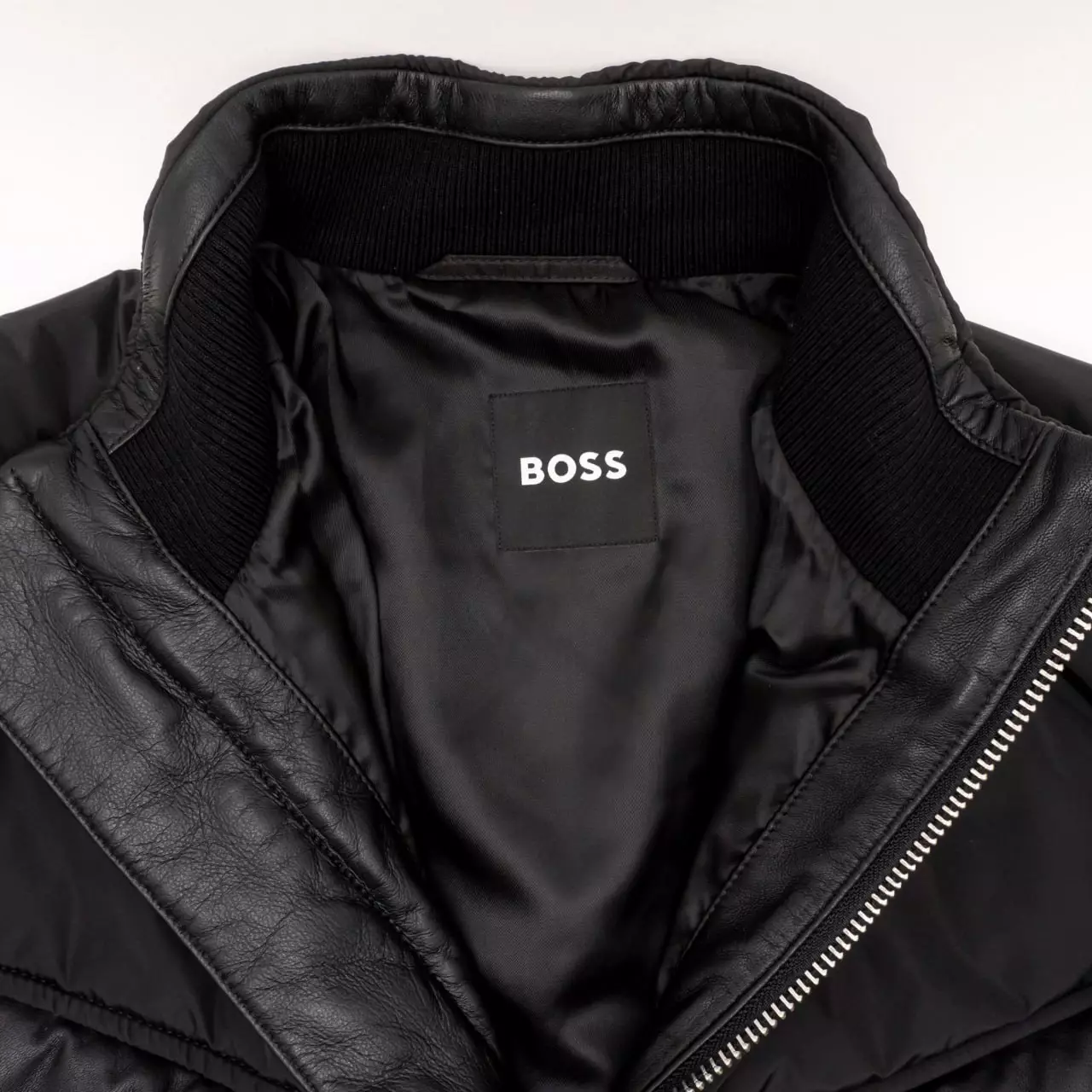 Jual Hugo Boss Quilted Puffer Leather Jacket With Stand Collar Black ...