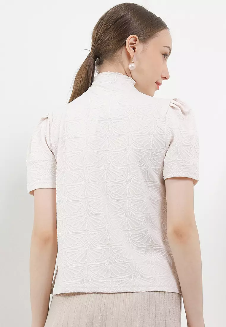 Jual Icons Mock Neck Embossed Puff Sleeve Blouse Original 2025 | ZALORA Indonesia