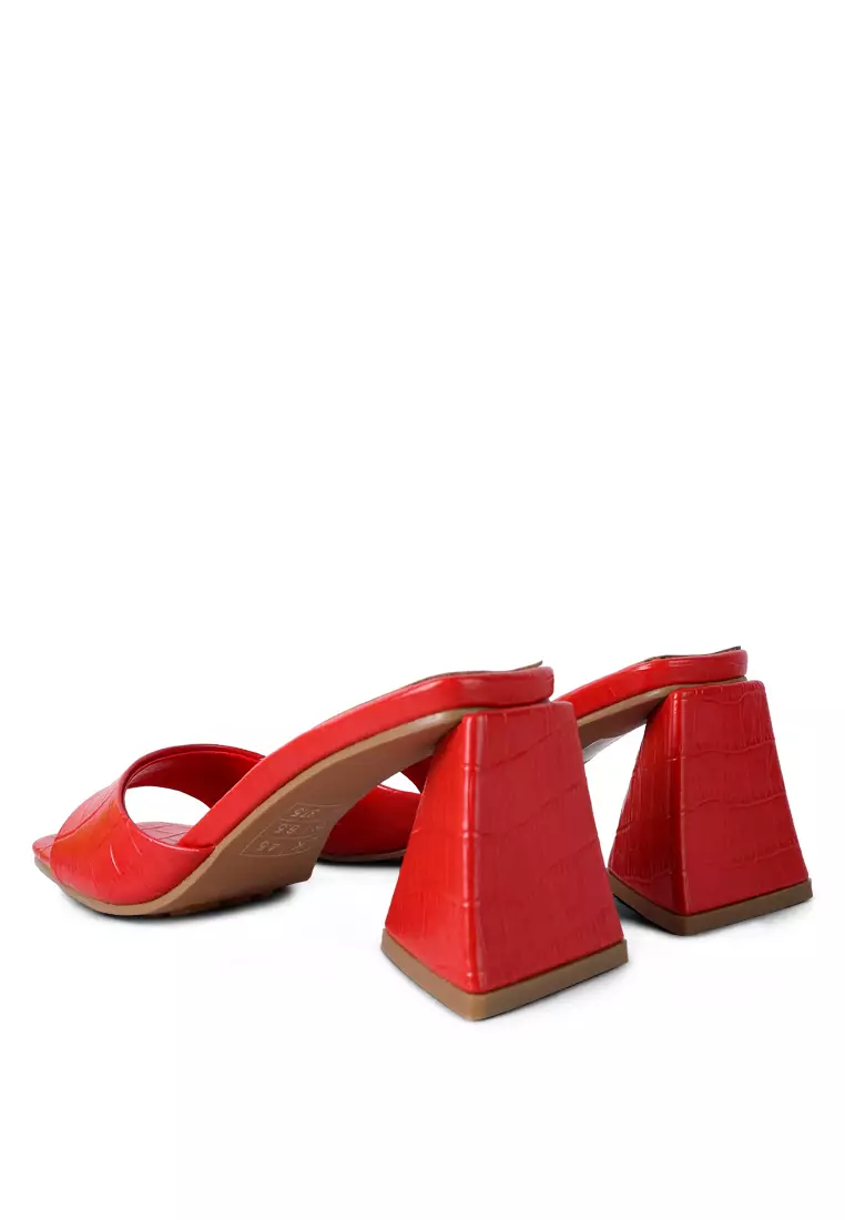 London Rag Red Triangle Block Heeled Croc Sandals 2024 | Buy London Rag ...