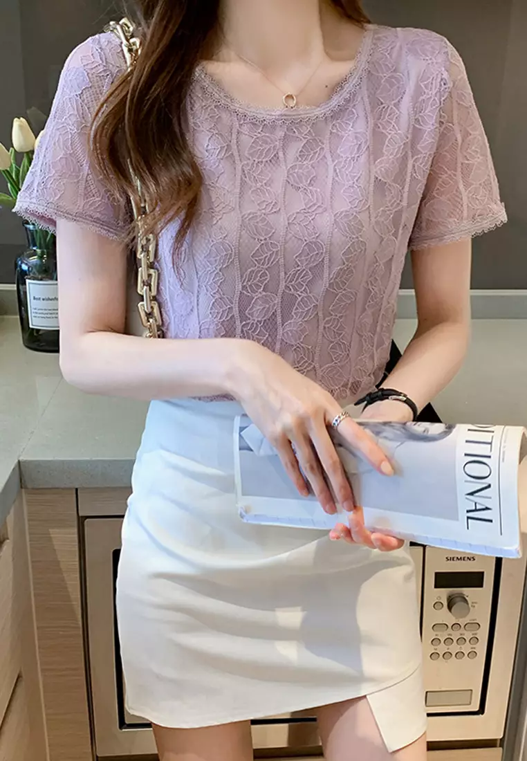 Buy Halo Round Neck Lace Top 2025 Online | ZALORA Philippines