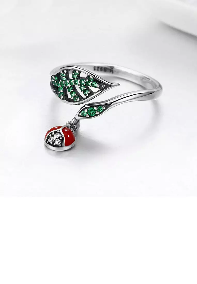 Buy SOEOES 925 Sterling Silver Fashion Cute Ladybug Hollow Leaf ...