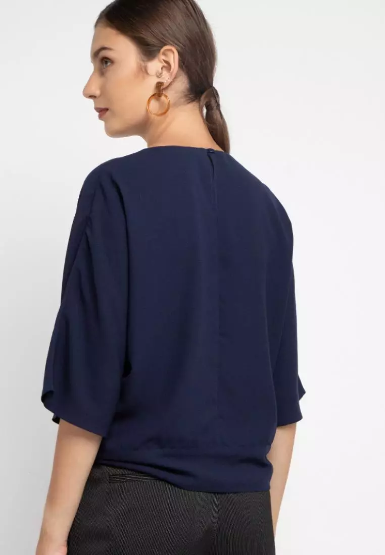 Jual Korz KORZ Blouse With Bow Hem Detail - Navy Original 2024 | ZALORA ...