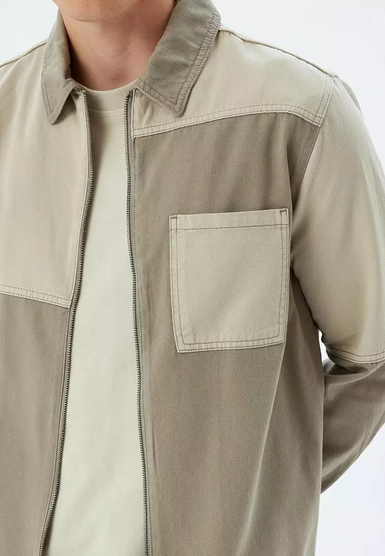 Buy KOTON Seasonal Jacket Color Block Zippered Pocket Detail Cotton ...