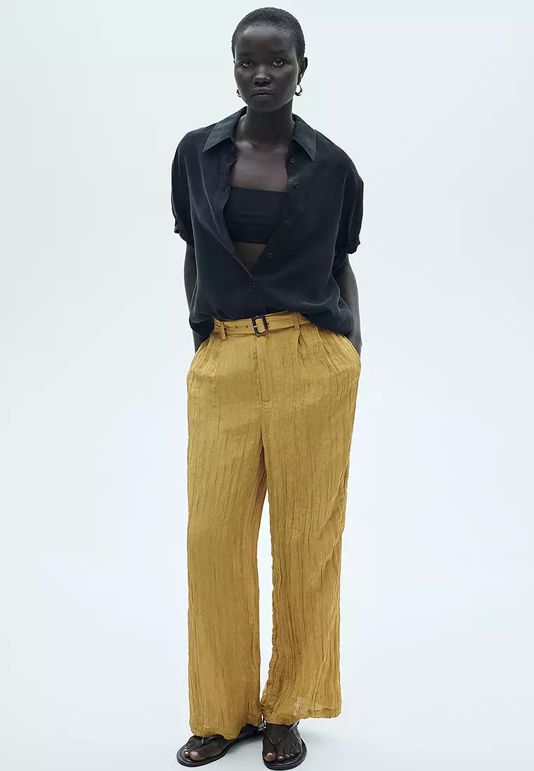 線上選購 Mango Belted Texture Pants | ZALORA 台灣