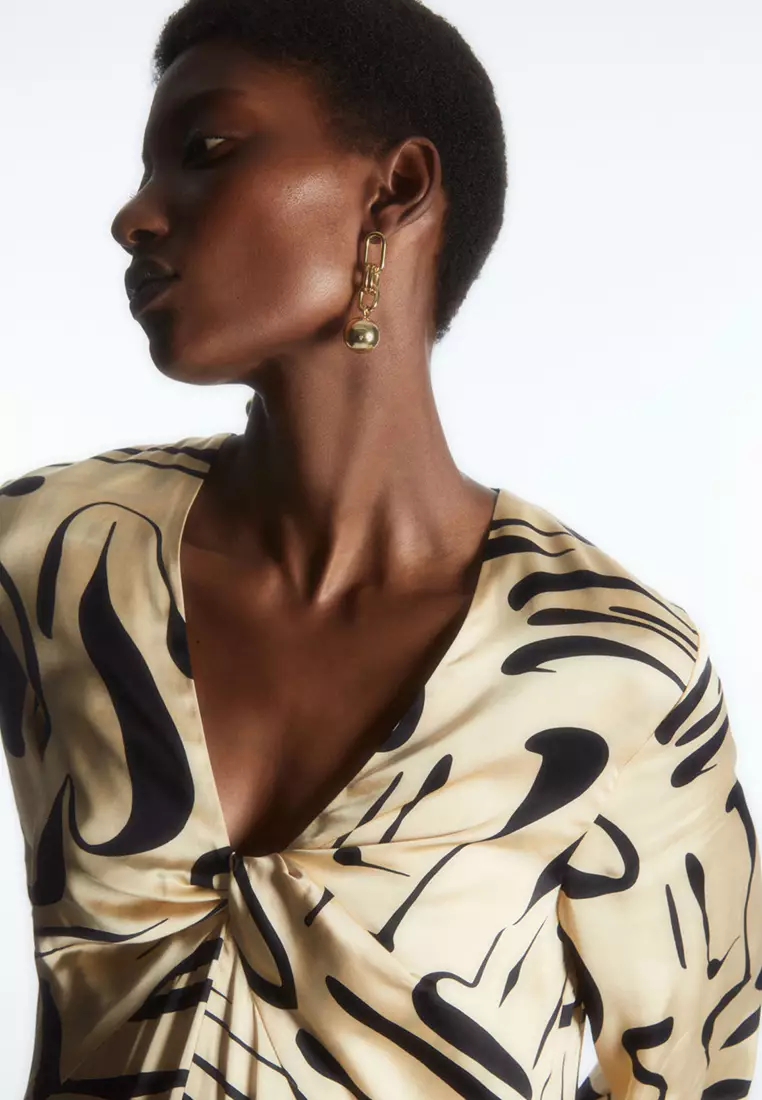Buy COS Swirl-Print Satin Midi Dress 2025 Online | ZALORA
