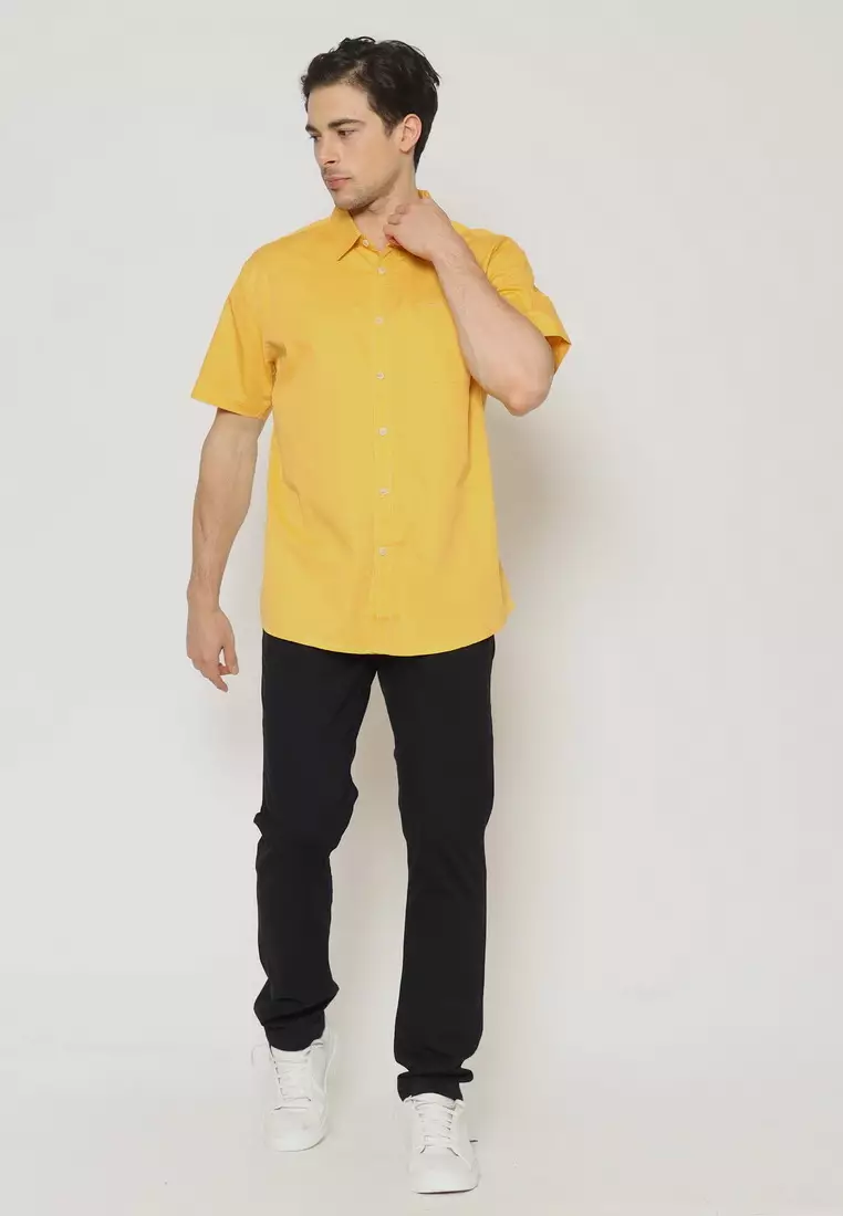 Jual Police Denim POLICE Kemeja Polos Cotton Twill Yellow Regular Fit ...