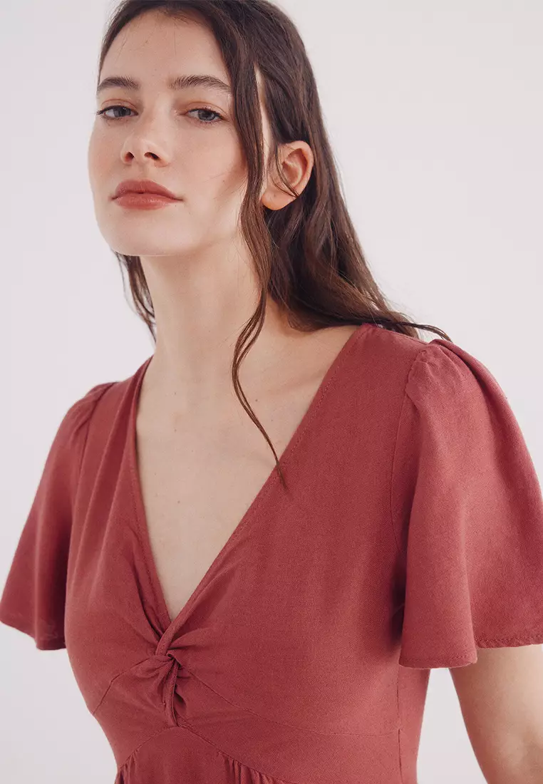 Buy Springfield Midi Dress with Gathered Detail in Linen Blend 2025 ...