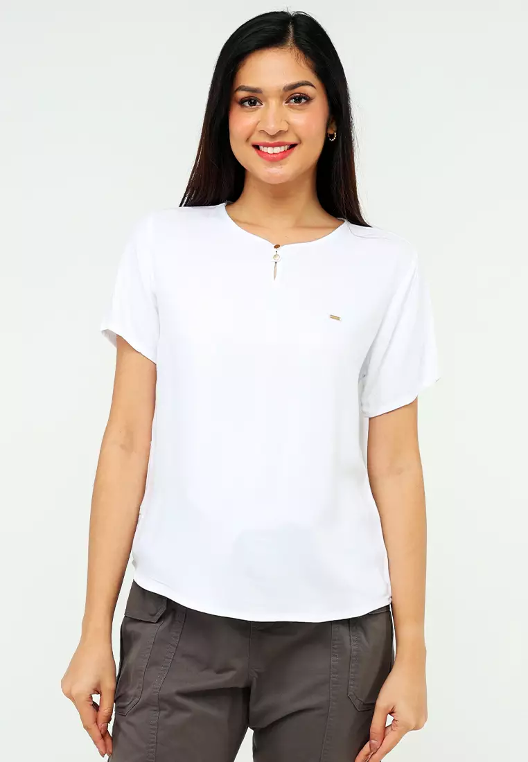 Buy Freego Ladies Woven Plain Bold Twill Short Sleeves Blouse 2024 ...