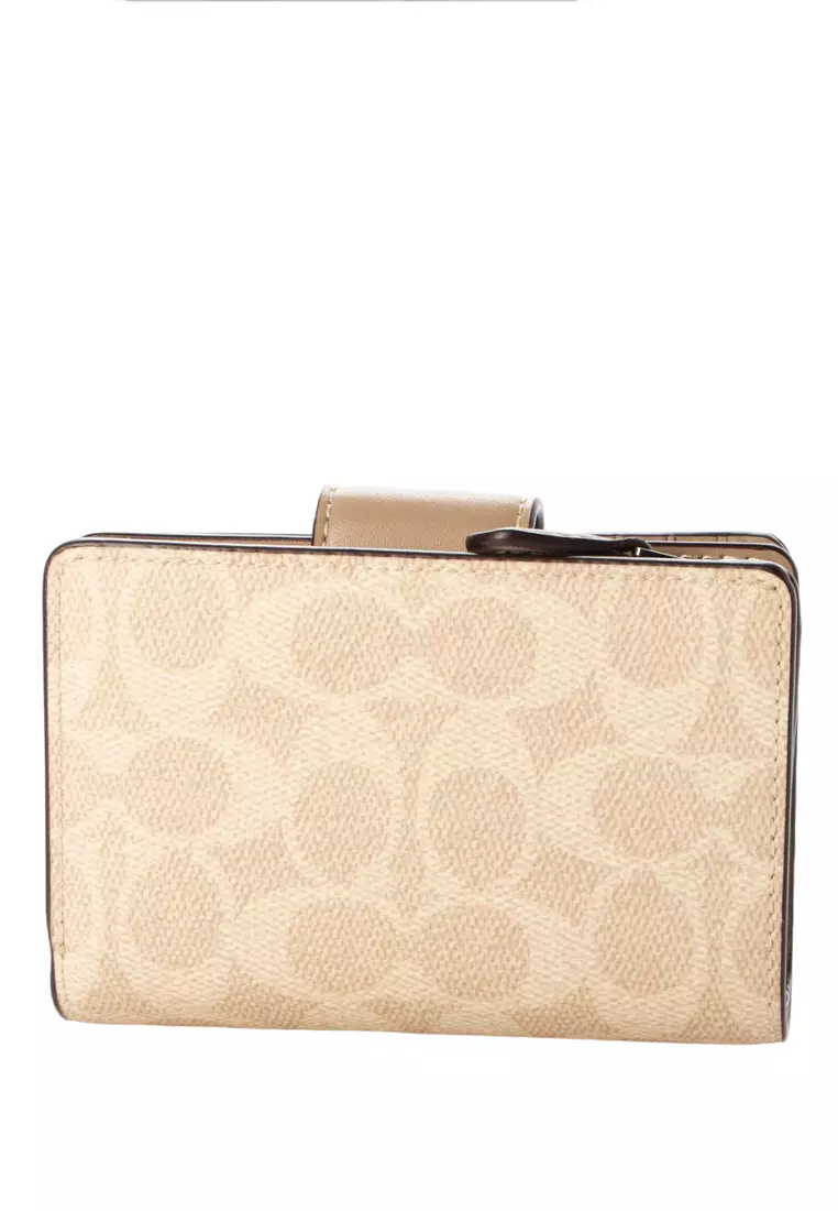 Buy COACH Medium Corner Zip Wallet In Signature Canvas - Sand Beige ...