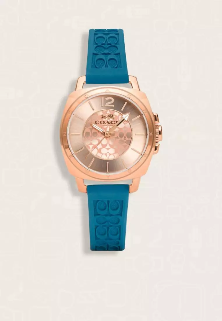 Jual Coach Jam Tangan Wanita Coach Boyfriend Rubber Strap Rosegold Blue ...