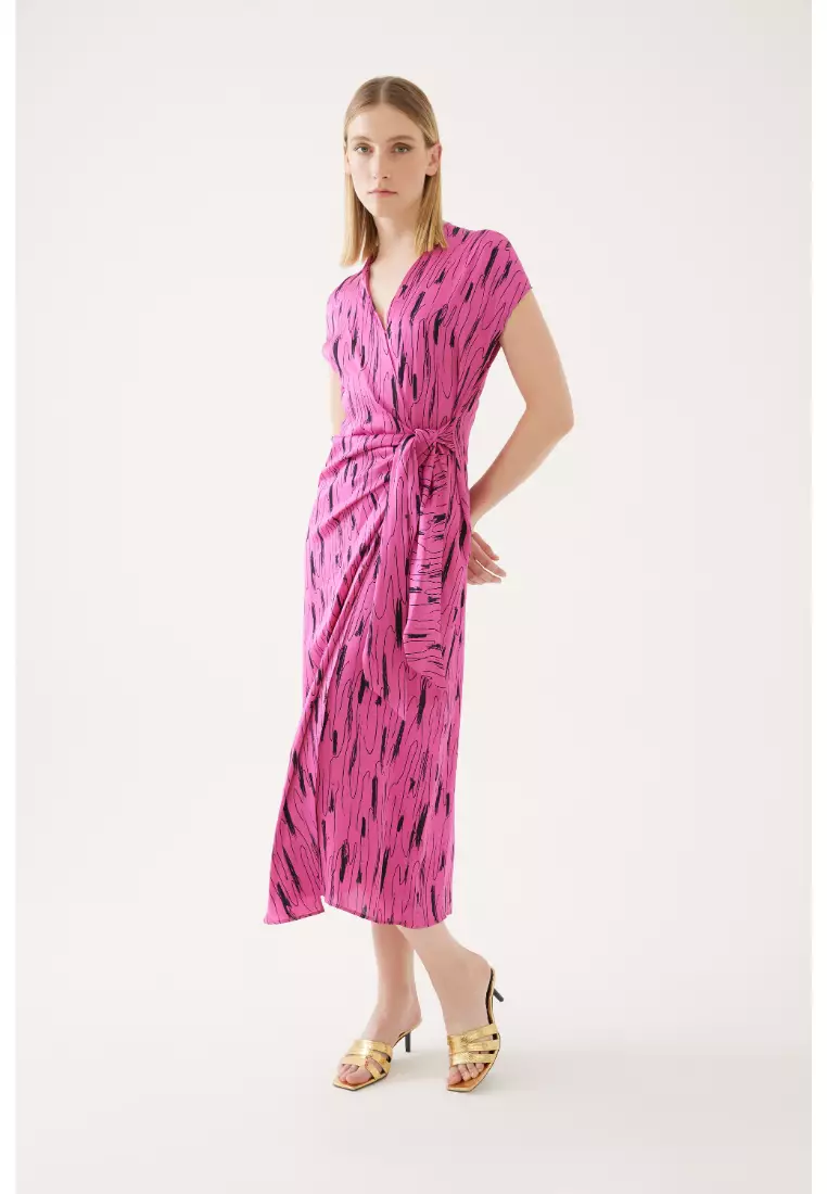線上選購 Exquise Exquise Waist Detailed Midi Dress Fuchia Black Zalora 台灣