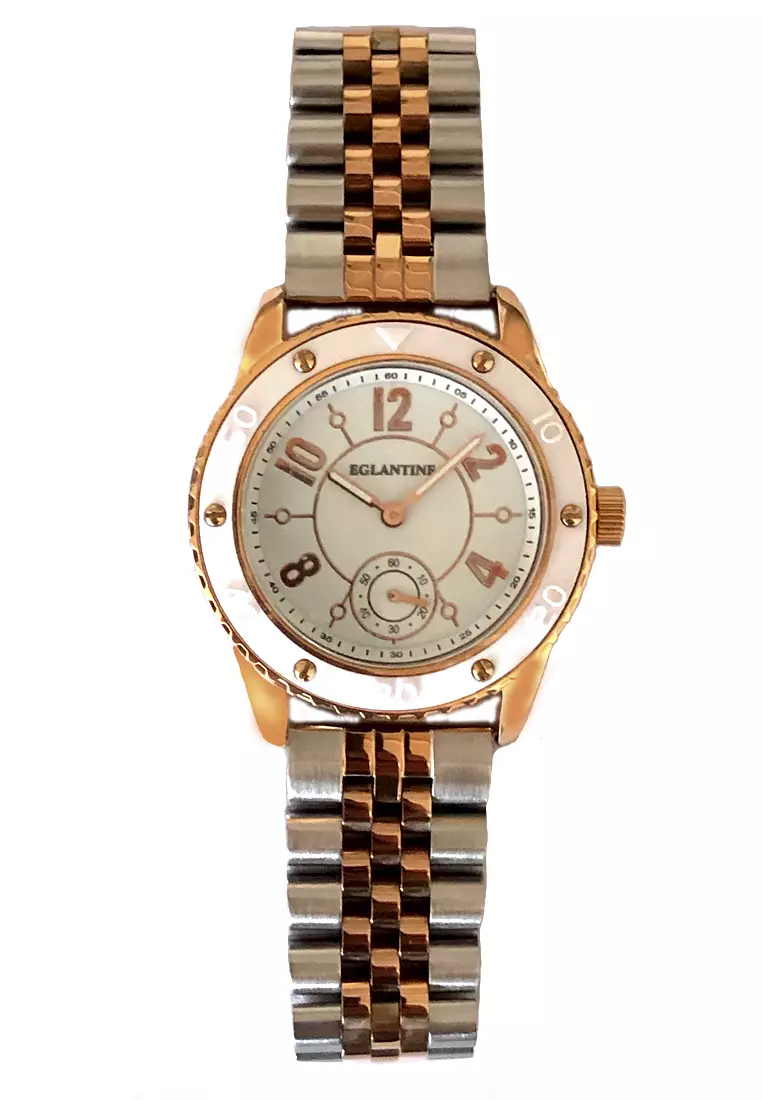 Buy EGLANTINE Vanessa Ladies Rose Gold Plated Steel Quartz Watch, White ...