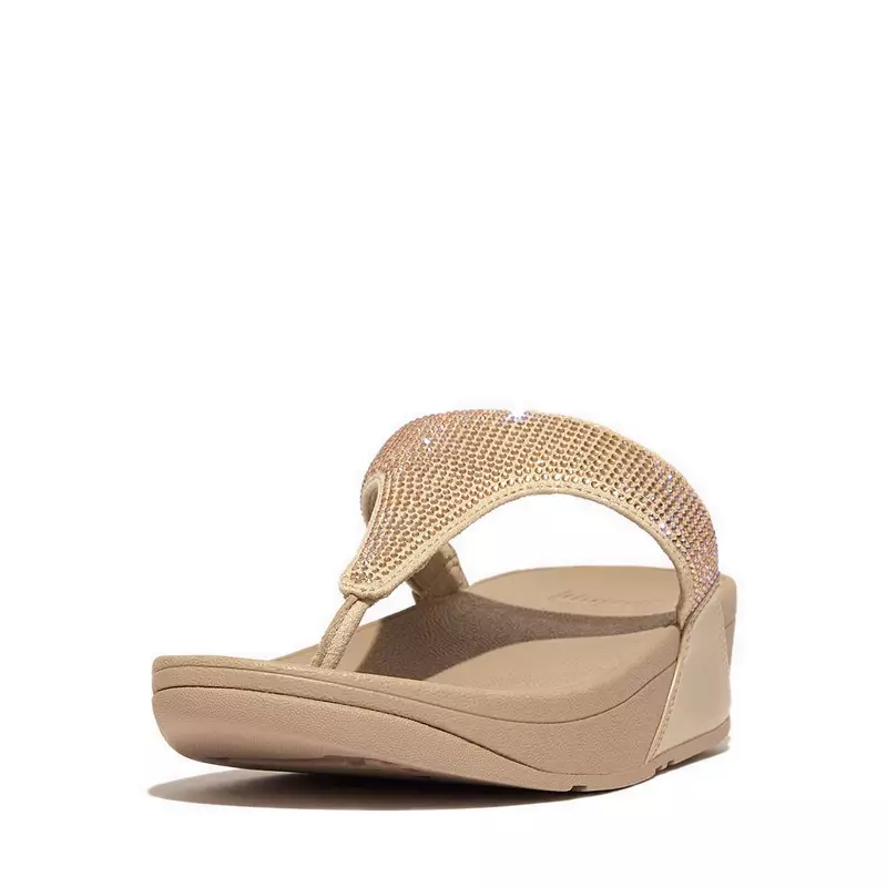 Jual FitFlop Fitflop Lulu Women's Crystal Embellished Toe-Post Sandals - Latte Beige Original ...
