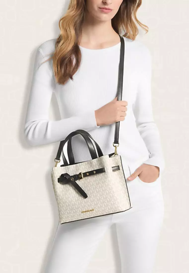 Jual MICHAEL KORS Michael Kors Emilia Small Logo Satchel Vanilla Black ...