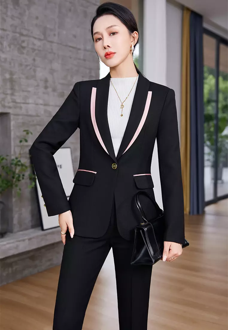 Buy Halo Contrast Binding Single Button Slim Blazer 2025 Online ...