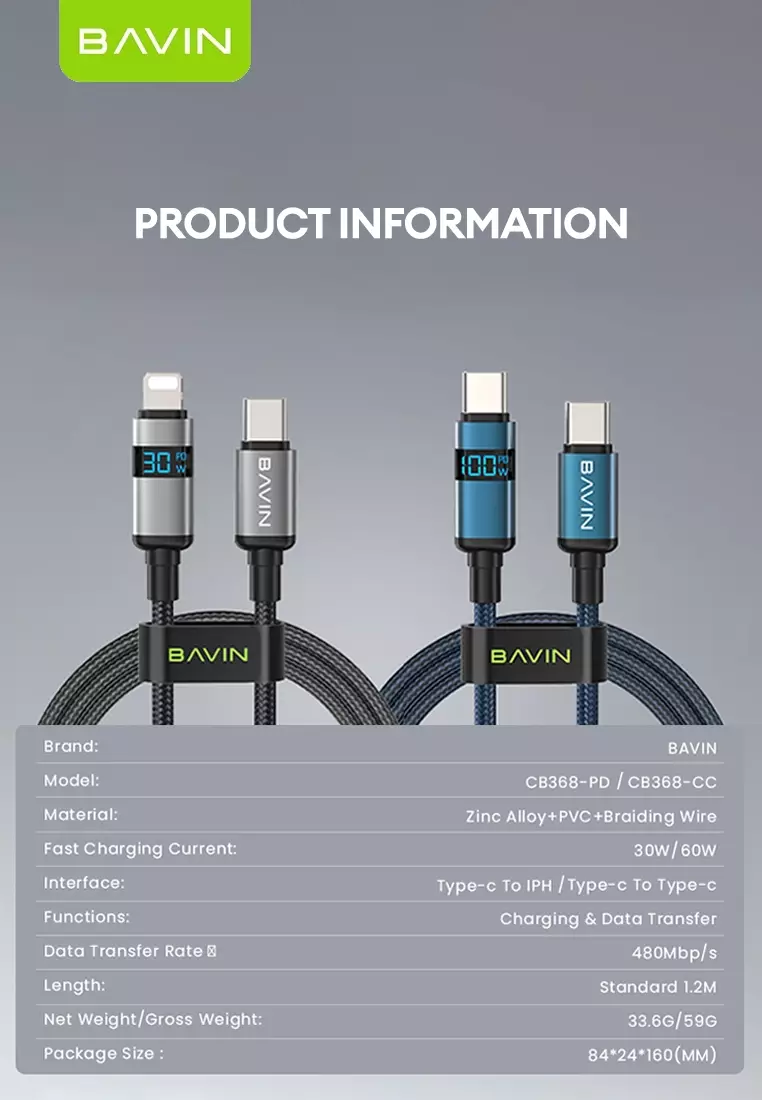 Buy BAVIN CB368 30W Super Fast Charging Nylon Braided Data Cable w ...