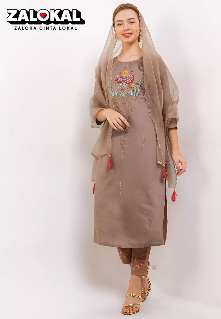 Jual Chanira Festive Collection Chanira Festive Raziya Tunic Set-Light Brown Original 2024 ...
