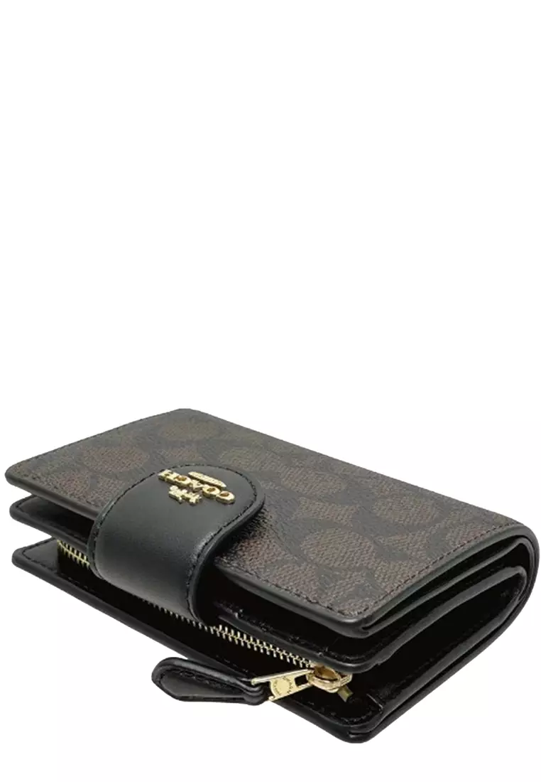 Coach Medium Corner Zip Wallet In Signature Canvas in Walnut/ Black ...