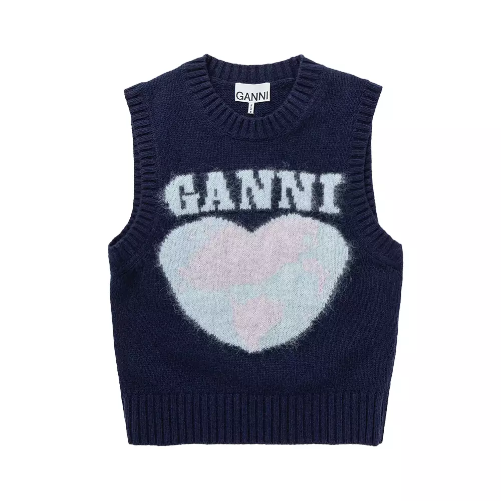 Jual Ganni Ganni Graphic Soft Wool Mix Vest Sky Captain Original 2024 ...