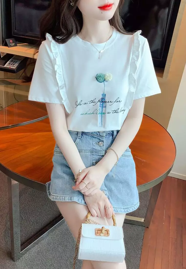 Halo 3D Printed Ruffle Tee 2025 | Buy Halo Online | ZALORA Hong Kong