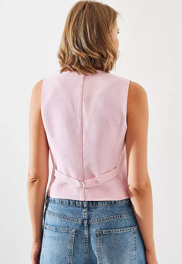 Buy Bianco Lucci Back Belt Detailed Lined Linen Vest 2025 Online ...