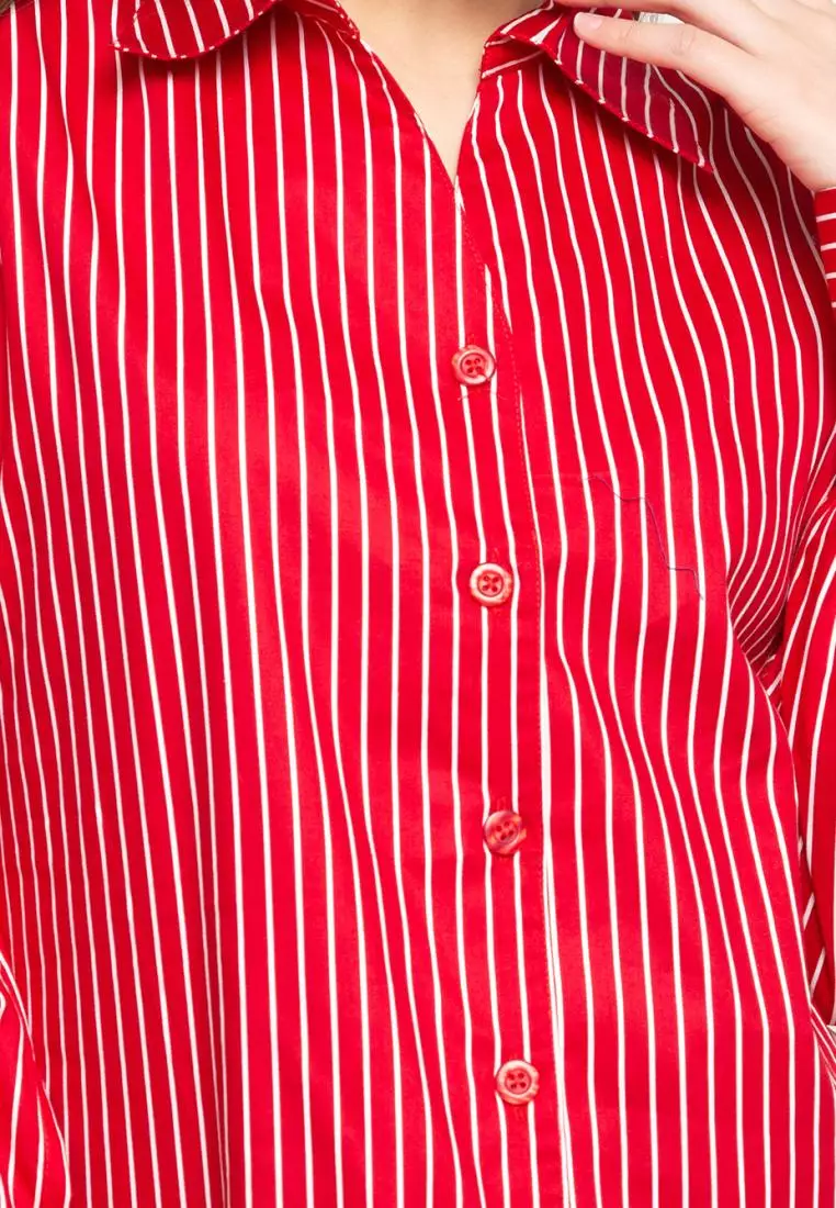 Jual Novo Kemeja Lengan Panjang Stripe Red Original 2025 | ZALORA Indonesia