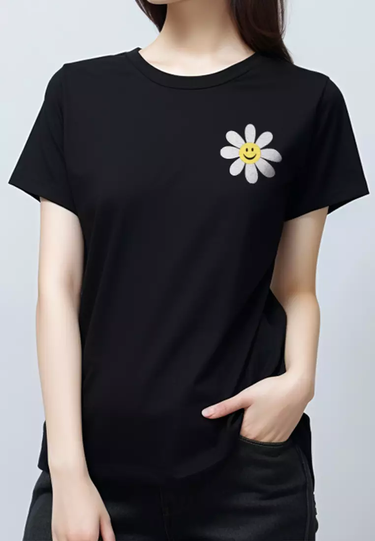 Jual Third Day LTF27 kaos t shirt wanita ladies perempuan casual slim fit smiley daisy hitam ...