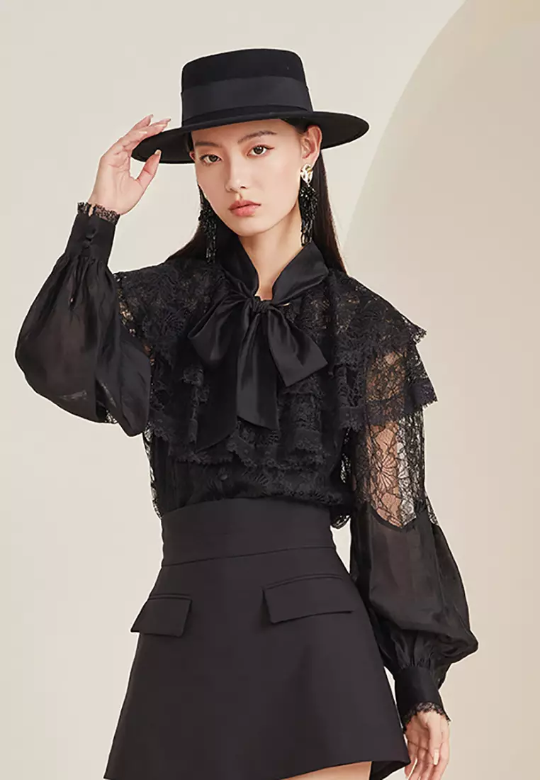 Buy Hopeshow Embroidery Laced Blouse with Ribbon Tie 2026 Online | ZALORA