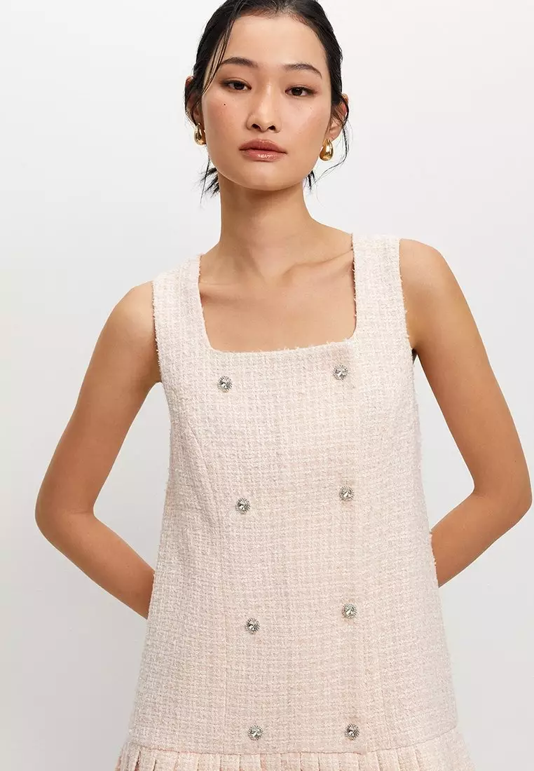Pomelo Pleated Tweed Dress - Pink 2026 | Buy Pomelo Online | ZALORA ...
