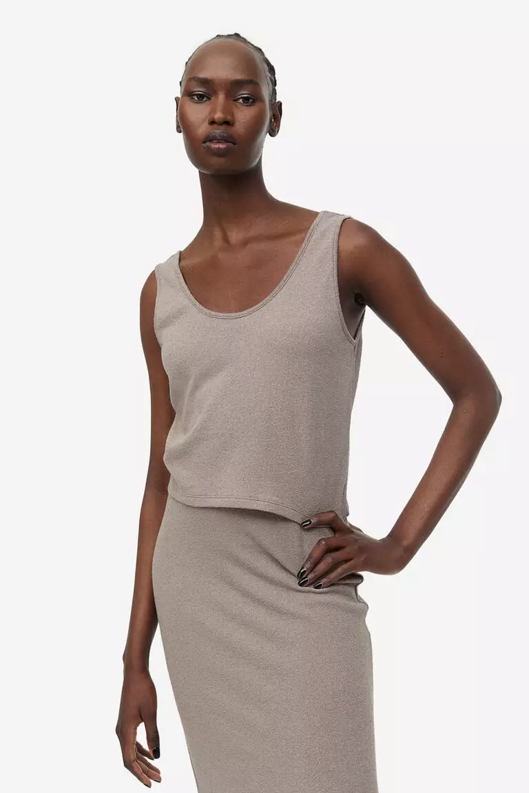 Jual H&M Dallas fake knit cropped tank Original 2025 | ZALORA Indonesia