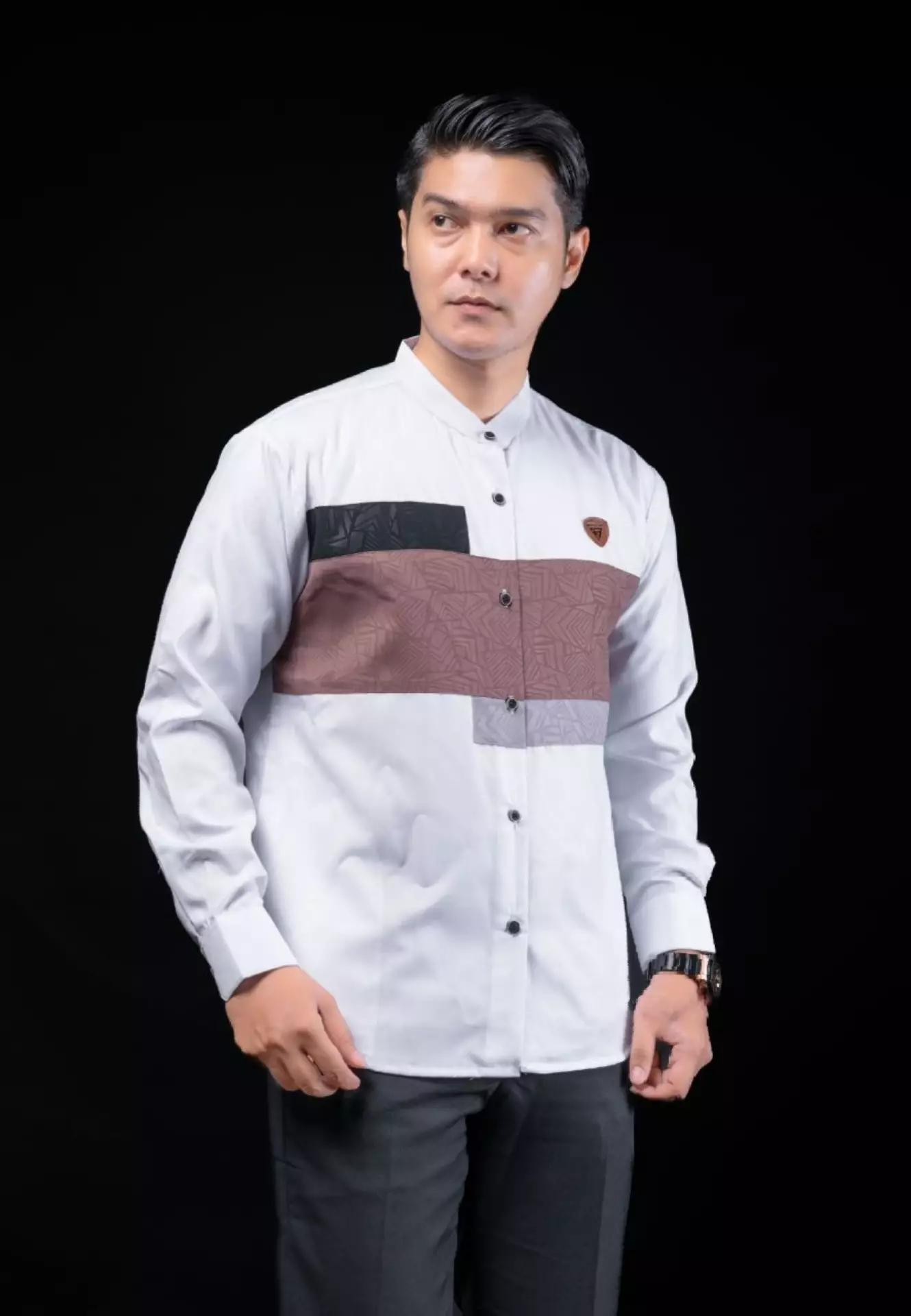 Jual Batik Mayung Rasyafa Putih Koko Kombinasi Exclusive Pria Casual Modern Lengan Panjang S3