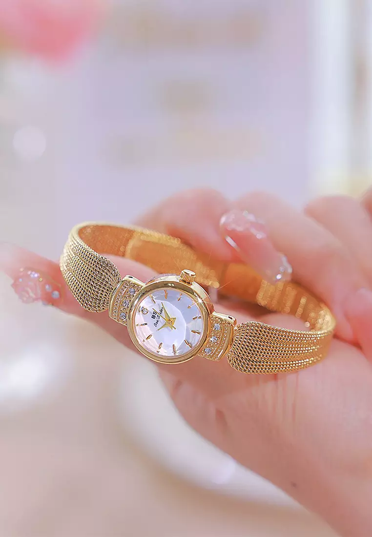 Buy Bee Sister BS Fashion Light Luxury Gold Quartz Watch with Cubic ...