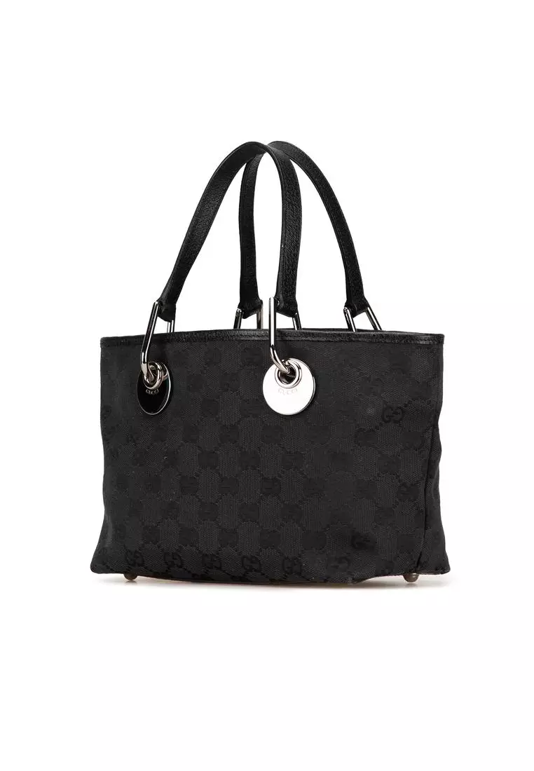 Gucci Pre-Loved Canvas Handbag with Leather Trim and Silver-Tone ...