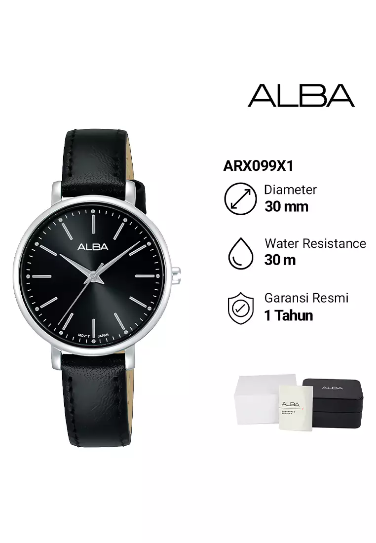 Jual Alba Alba Jam Tangan Analog Wanita Silver Black Dial Black Leather ...