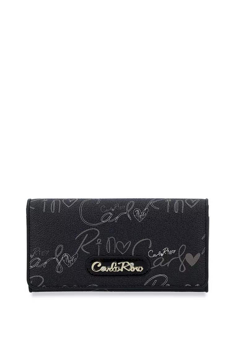 Buy Carlo Rino Black Calligraphy Monogram 2-fold Long Wallet Online ...