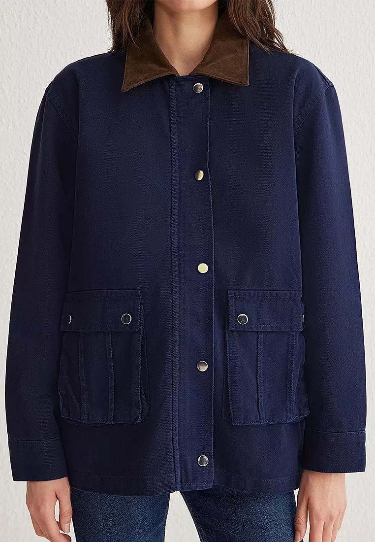 Buy Trendyol Contrast Suede Collar Denim Jacket 2026 Online | ZALORA
