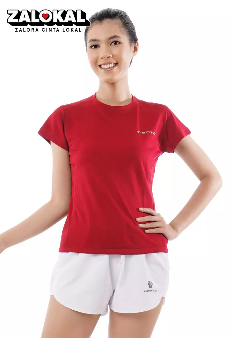Jual Tiento Tiento Kaos Dry Fit Women Red Baju Olahraga Lari Wanita ...