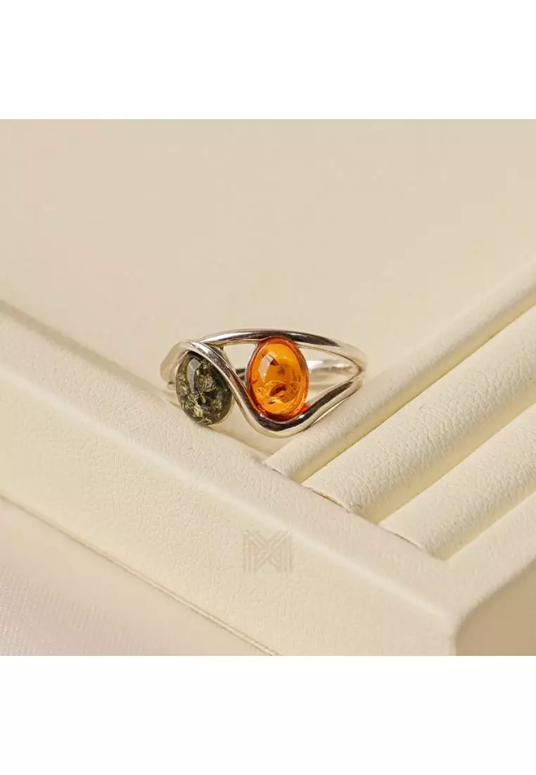 Buy Millenne Multifaceted Baltic Amber Double Oval Silver Ring with 925 ...
