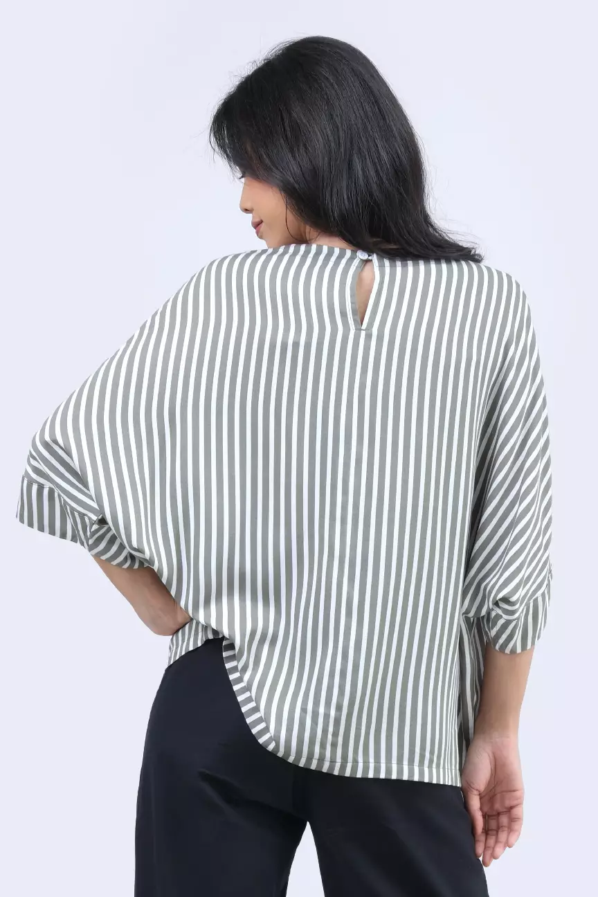 Jual Bodytalk Blouse Wanita Rhiannon Stripe White Green Original 2025 | ZALORA Indonesia