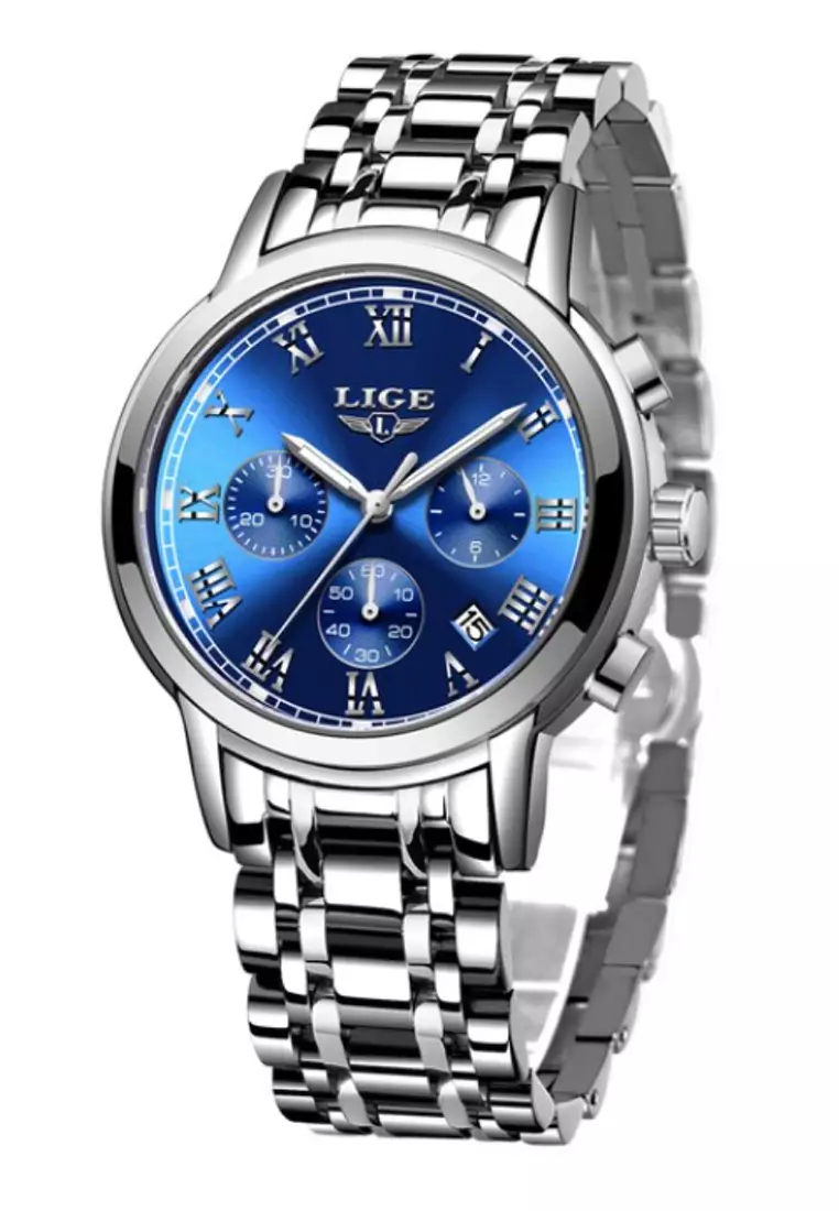 Buy LIGE Chronograph Unisex Stainless Steel Quartz Watch, Blue dial on ...