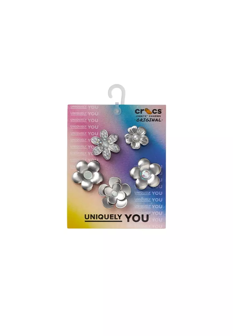 Buy Crocs Jibbitz™ Charm Monochrome Silver Flowers Pack 2026 Online ...