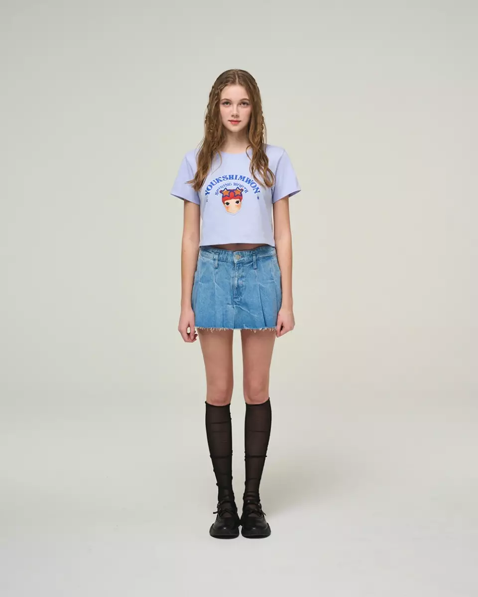 Jual Youk Shim Won Lettering Crop T-Shirt F Blue Gaeddongi Original ...