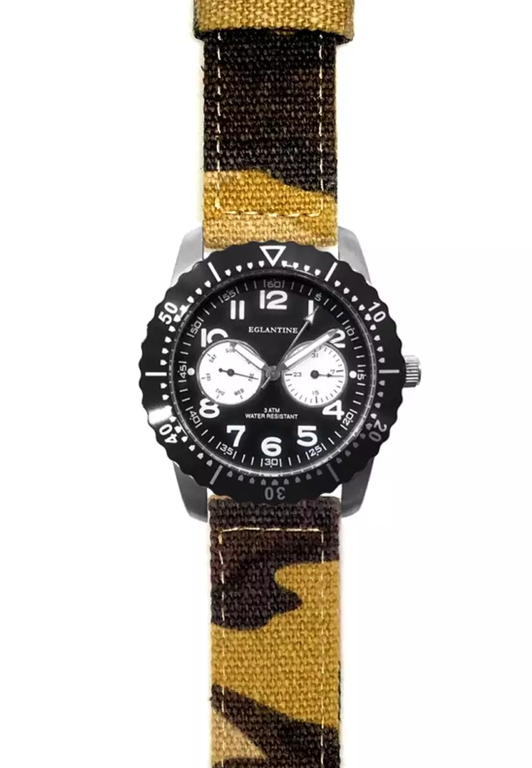 EGLANTINE Terrenz Unisex Military Steel Quartz Watch, Black Dial ...