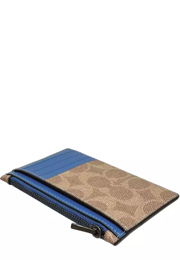 Buy Coach Zip Card Case In Signature Canvas in Tan/ Pacific Bright ...