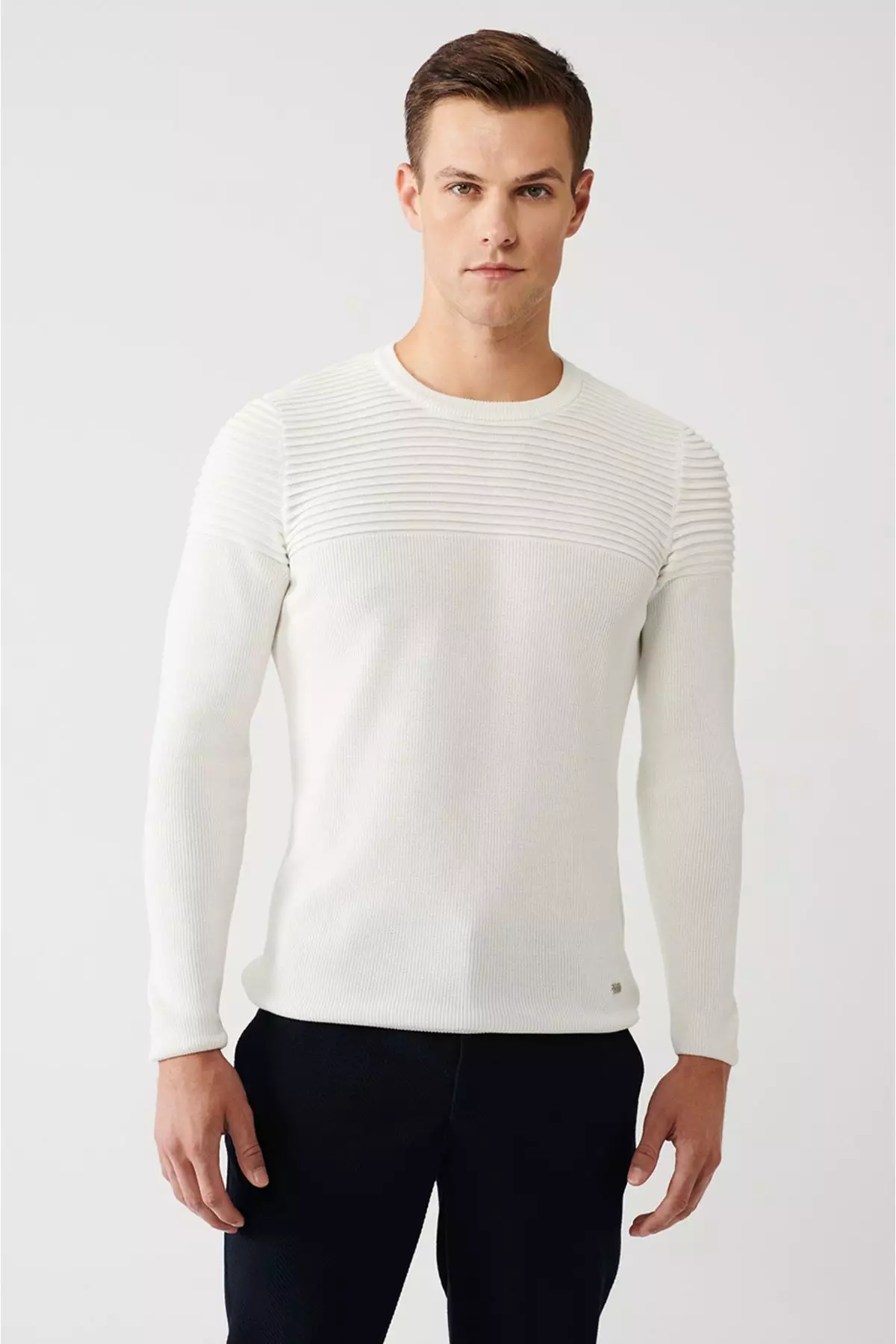 Buy Avva Men's Ecru Crew Neck Textured Viscose Knitwear Sweater ...