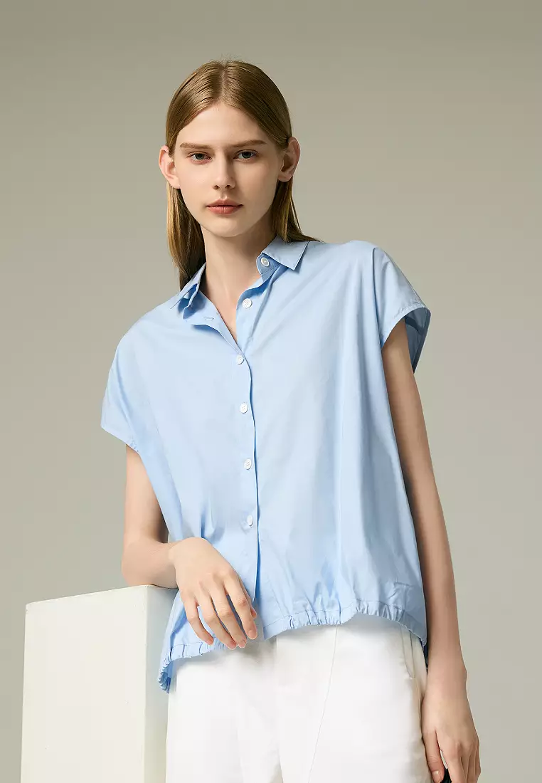 Buy OBSTYLE Casual Plain Button-Front Gathered Back Sleeveless Shirt ...