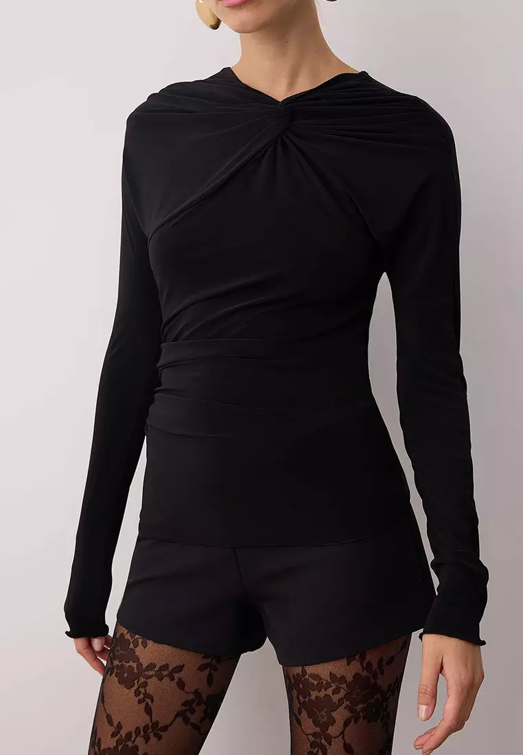 Jual Trendyol Black Knot Detailed Knitted Party Blouse Original 2026 ...