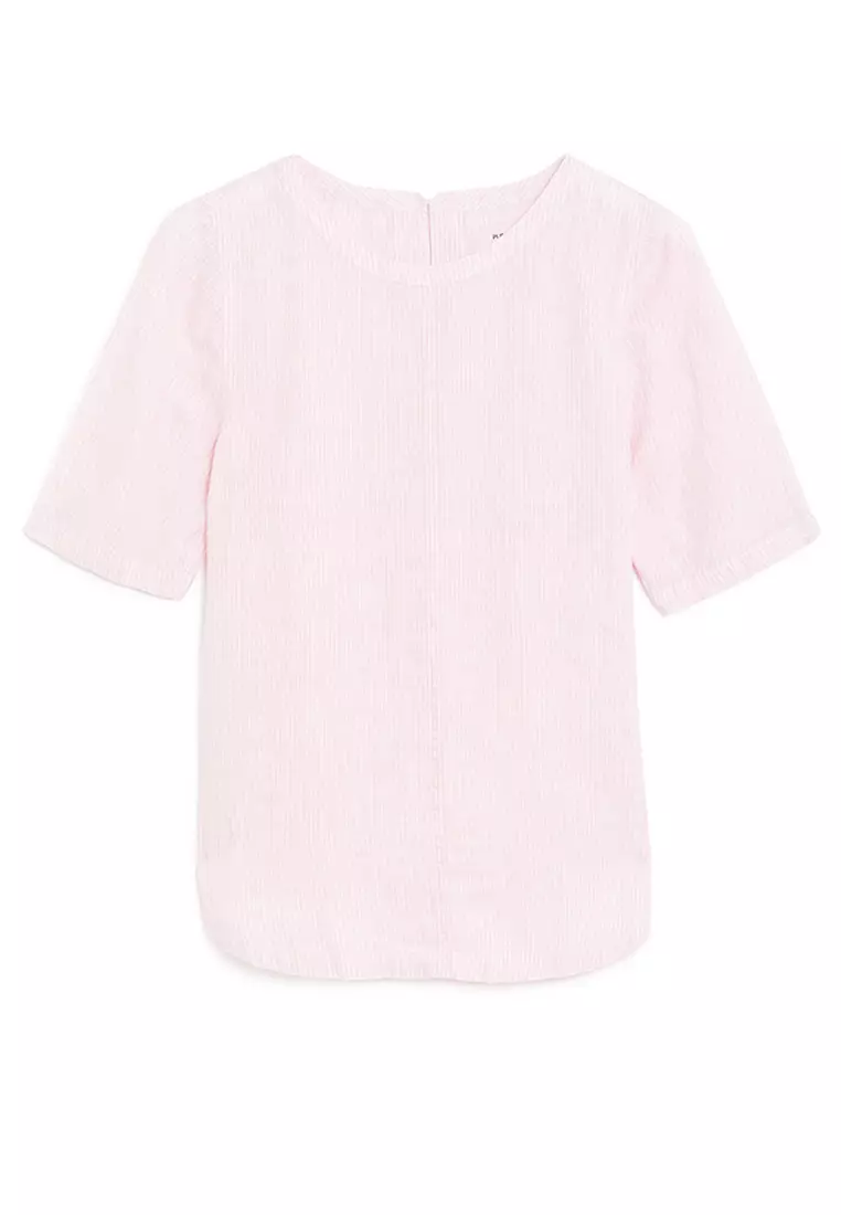 Jual Marks & Spencer Pure Linen Striped Round Neck Top Original 2026 ...