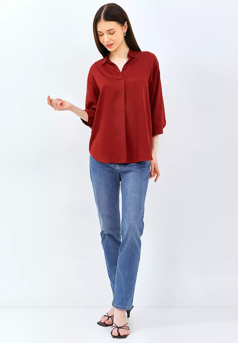 Jual C2 Outfitters C2 Kavita Red Basic Blouse Wanita Original 2025 ...